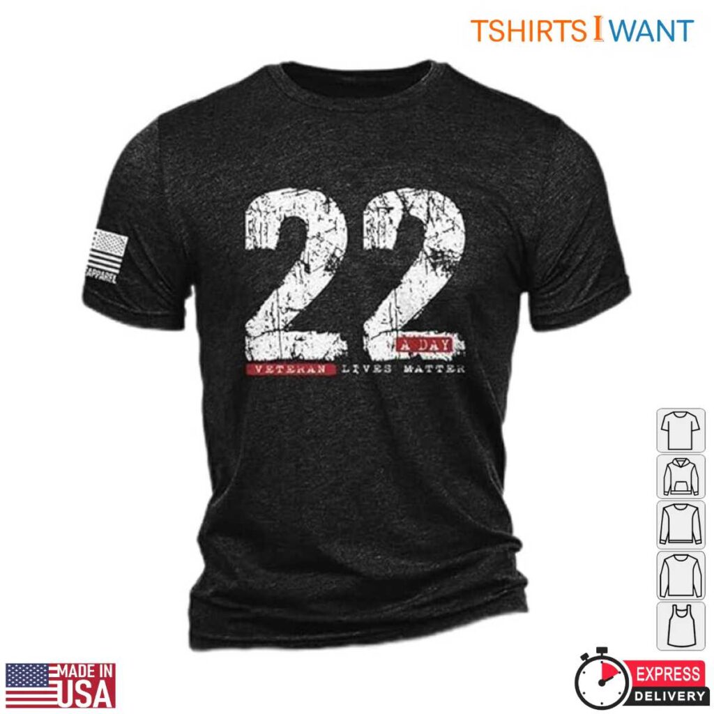 22 A Day Veterans T-Shirt - Black & Flag Sleeve