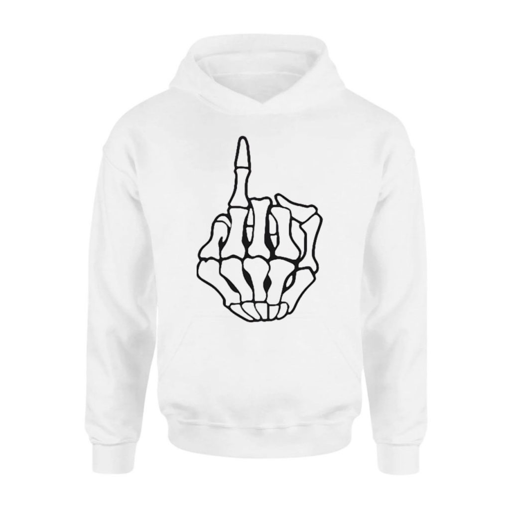 Edgy Graphic T-Shirt – Skeleton Middle Finger & Skull Design Tee ...