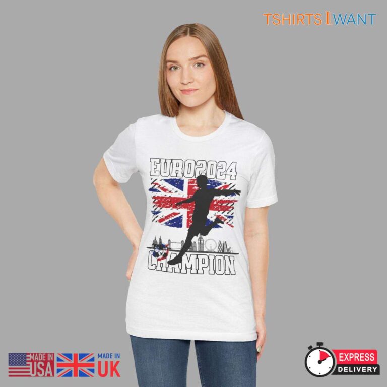Euro 2024 England Champion White T-Shirt With British Flag Background ...