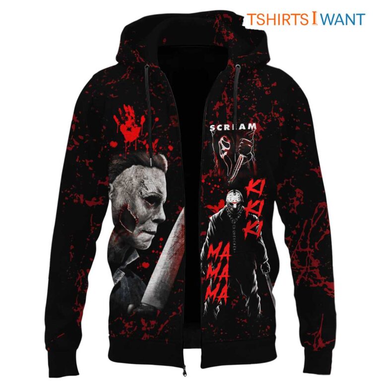 Horror Movie Villains Hoodies – Slasher Dark Hero Zip-Up AOP Halloween ...