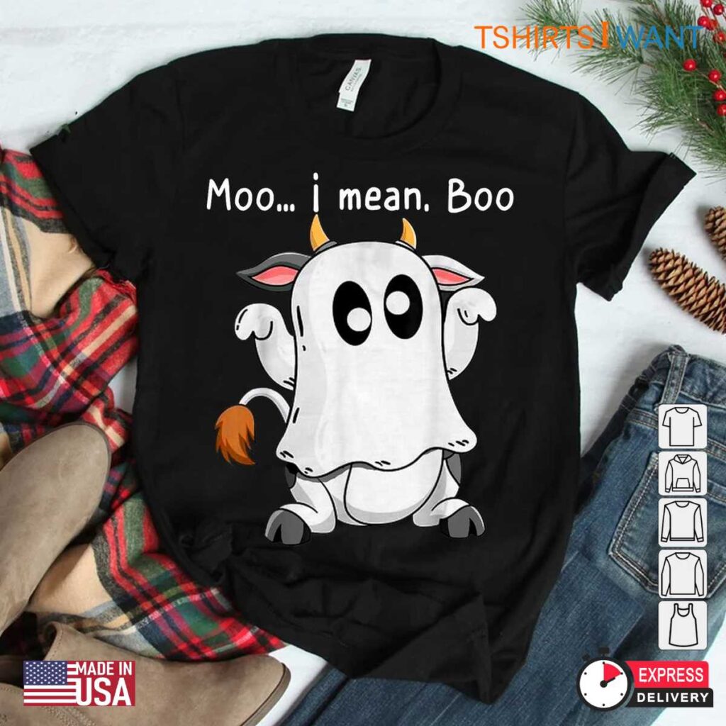 Moo I Mean Boo: Ghost Cow Halloween Costume Shirt - Tshirts I Want Store