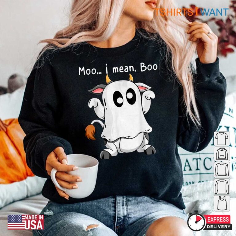 Moo I Mean Boo: Ghost Cow Halloween Costume Shirt - Tshirts I Want Store