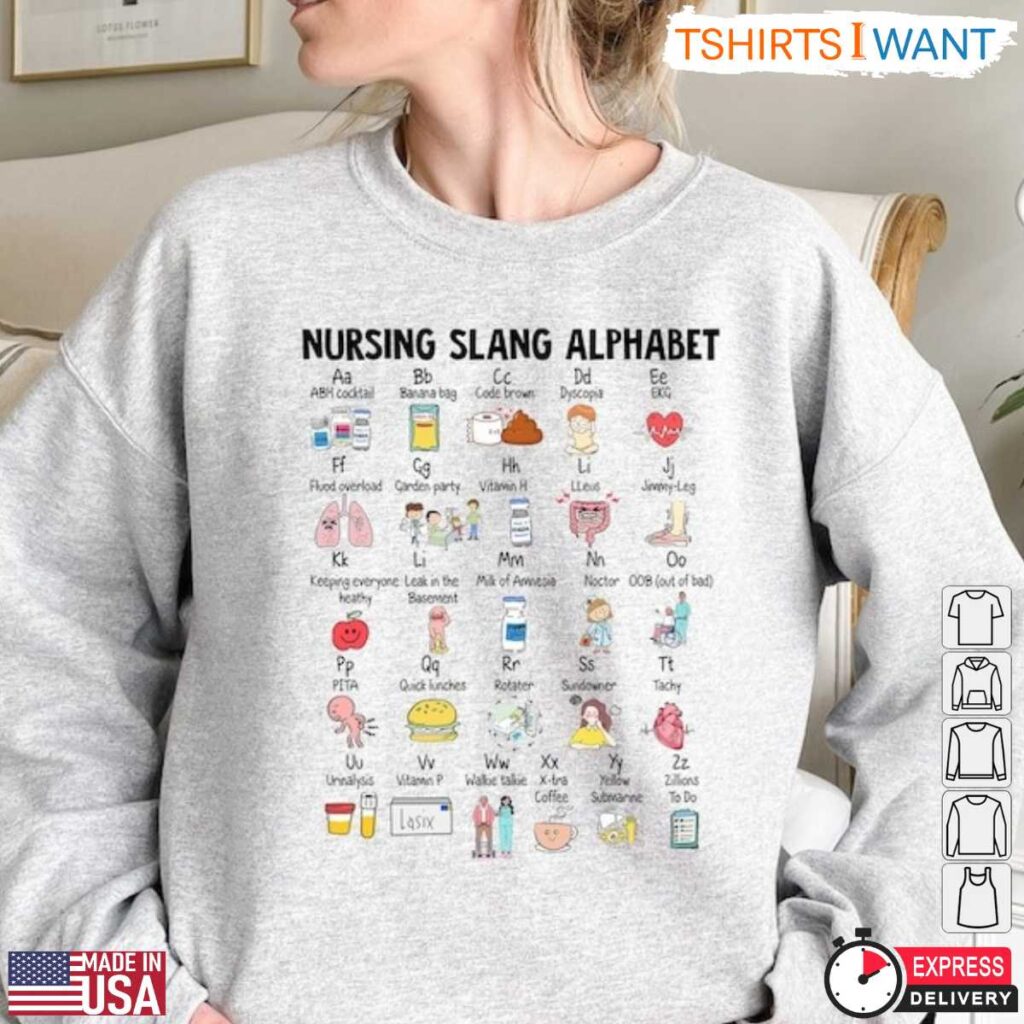 Nurse Alphabet T-shirt - Nursing Slang & Acronyms With Fun Illustrations